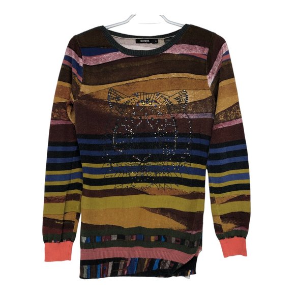 Desigual | Sweaters | Desigual Multicolor Abstract Striped Rhinestone ...